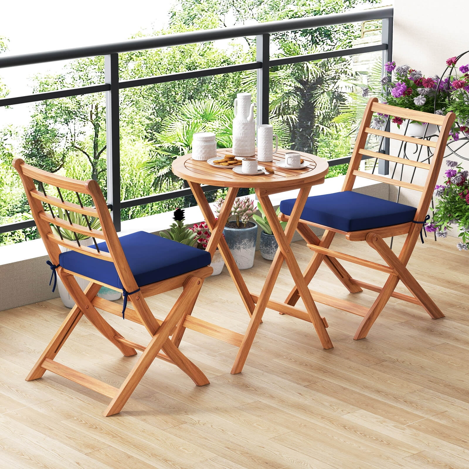 Click here for Costway 3 Pcs Acacia Wood Patio Bistro Set Folding... prices