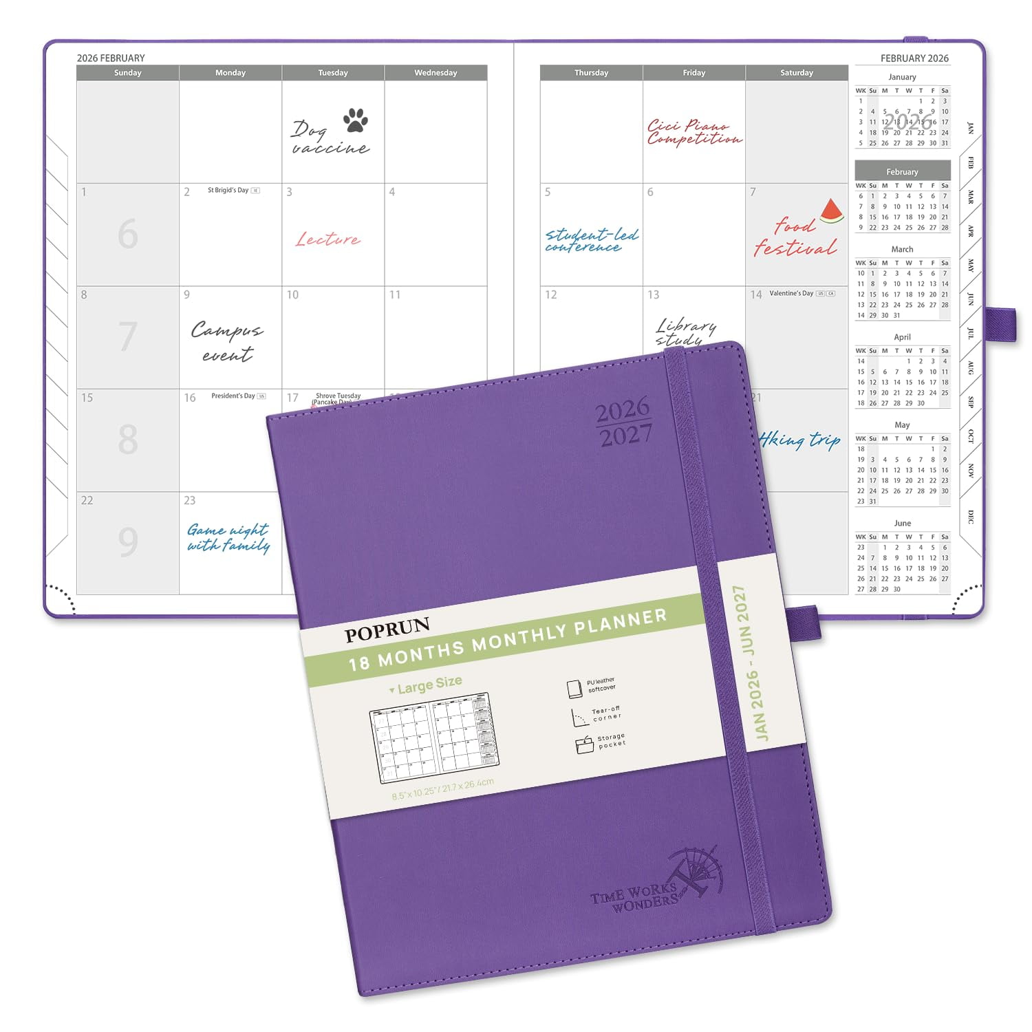 POPRUN Monthly Planner 2026-2027(Large- 8.5'' x 10.5'' Soft Cover), 18 ...
