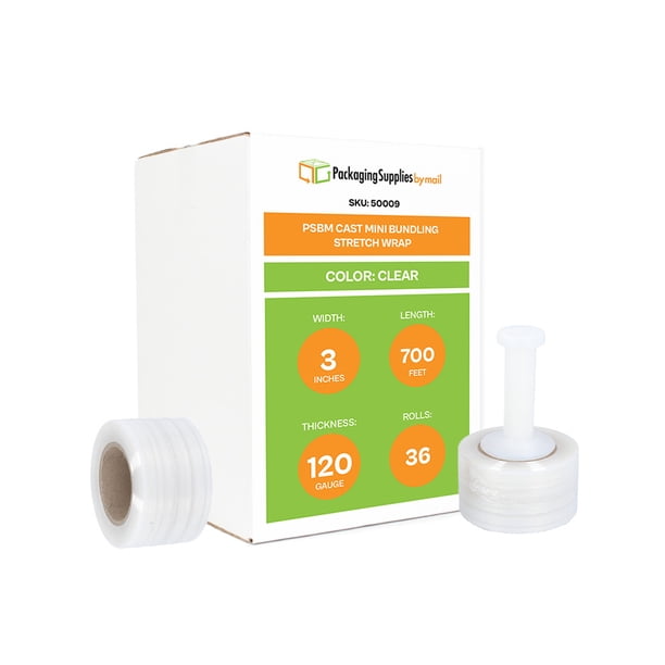 36 Rolls, 3" x 700' 120 Gauge, Clear Heavy Duty Cast Narrow Industrial ...