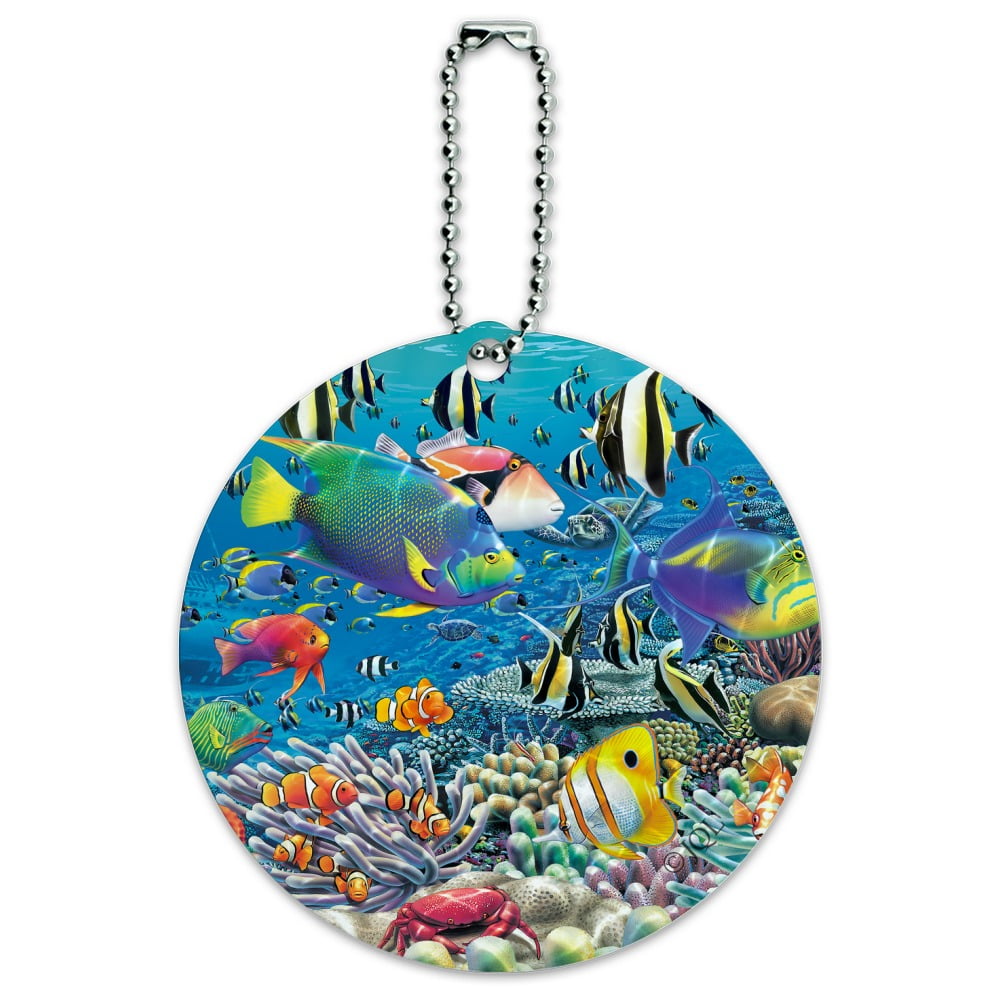 Ocean Coral Reef Angel Clown Fish Diving Round Luggage ID Tag Card ...