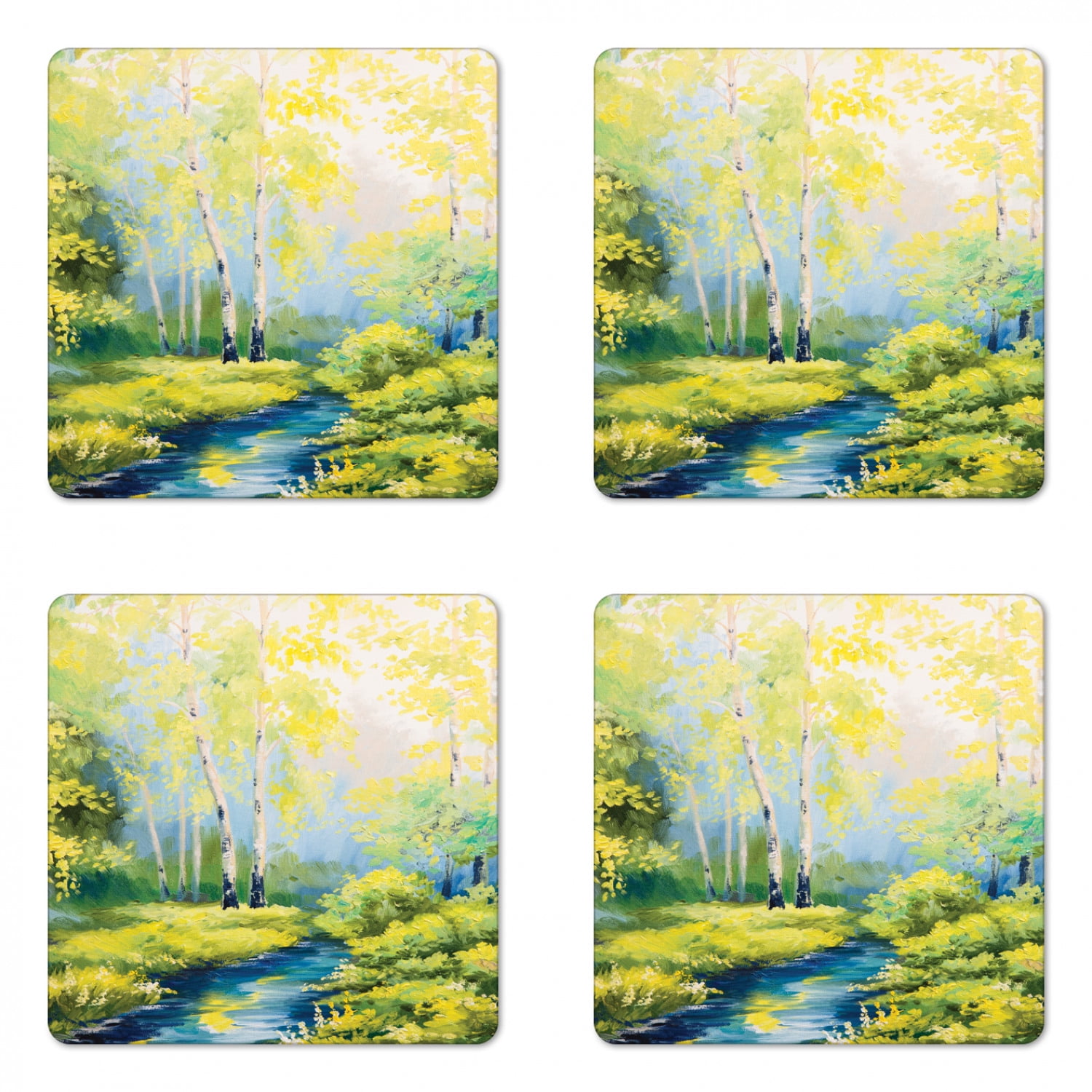 Country Coaster Set of 4, Pastoral Paint of a Forest in the Spring Time ...