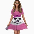 Cool Panda In Pink Hat Women Dress V-Neck Short Sleeve Flowy Swing ...