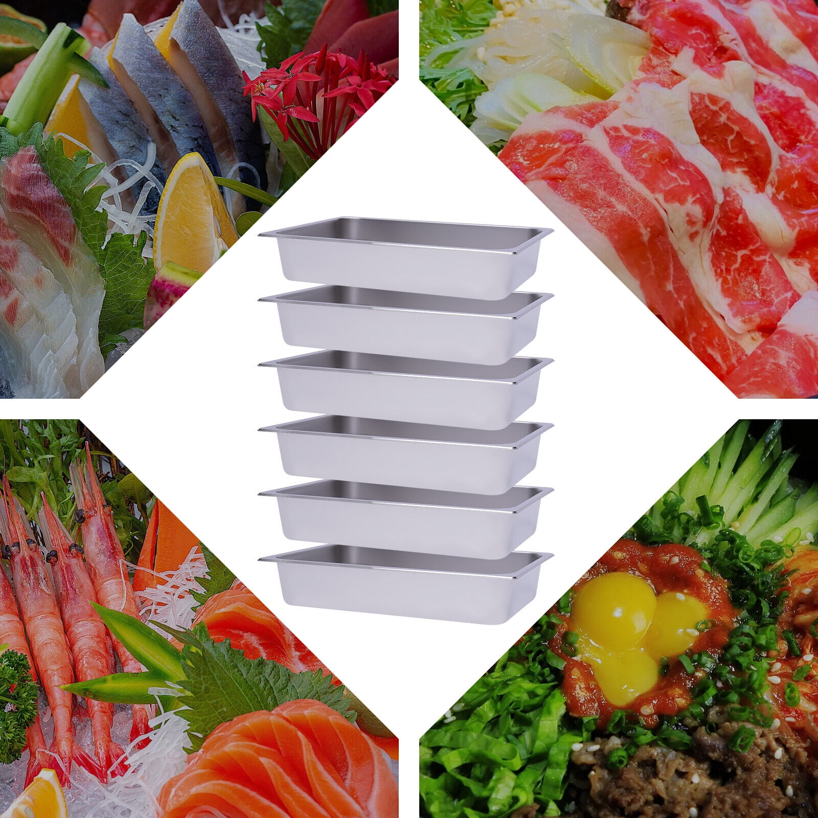 FETCOI 6-PACK Stainless Steel Steam Buffet Prep Table Food Pan 4" Deep ...