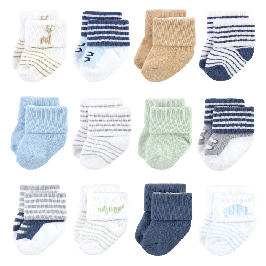 Luvable Friends Infant Boy Newborn and Baby Terry Socks, Safari, 0-6 ...