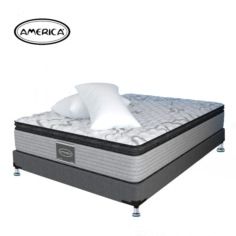 Colchón America Hipoalergénico Matrimonial + Box Linato Gris Oxford + 2 ...