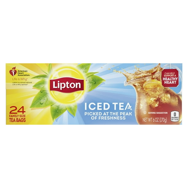 Lipton Family Sized Iced Unsweetened Black Tea, Caffeinated, Tea Bags ...