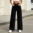AHTJRT Wide Leg Denim Pants for Women Zip Front Diamond Embroidered ...