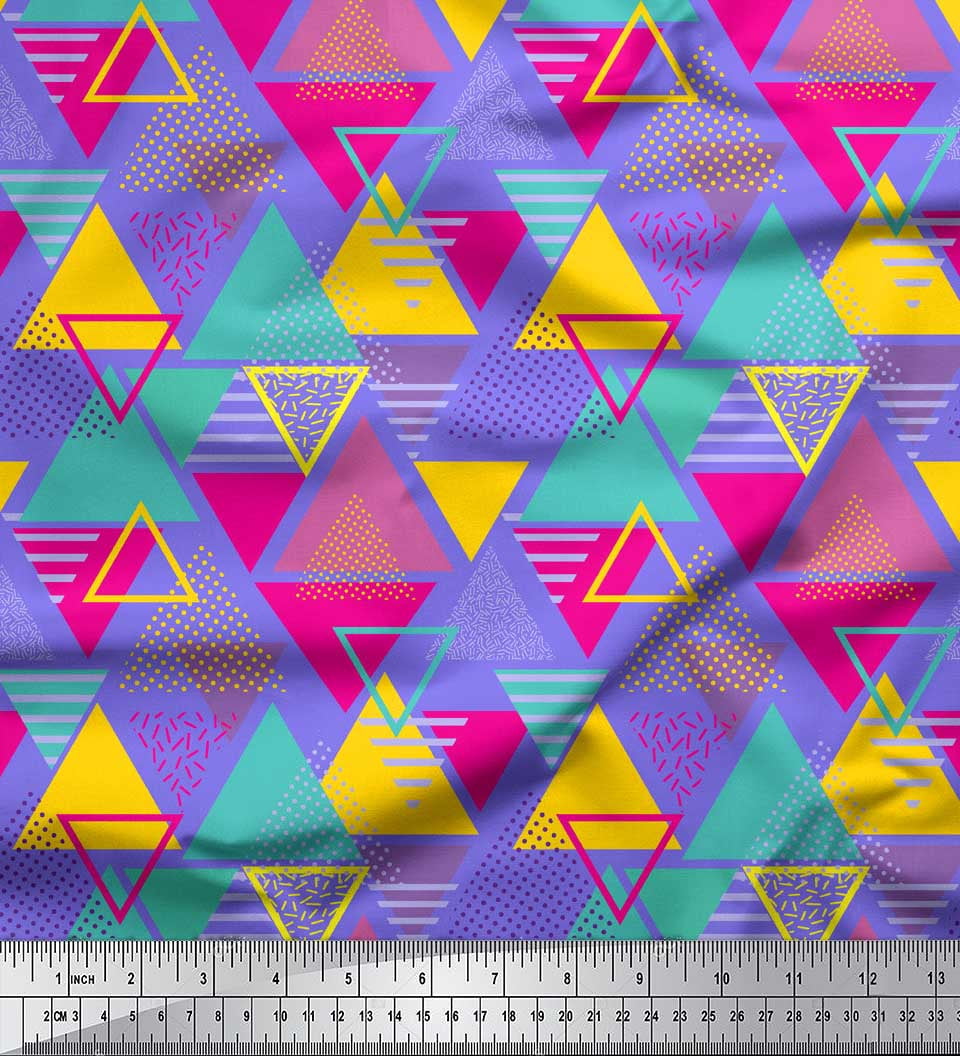 Soimoi Purple Cotton Duck Fabric Triangle Art Geometric Print Fabric by ...