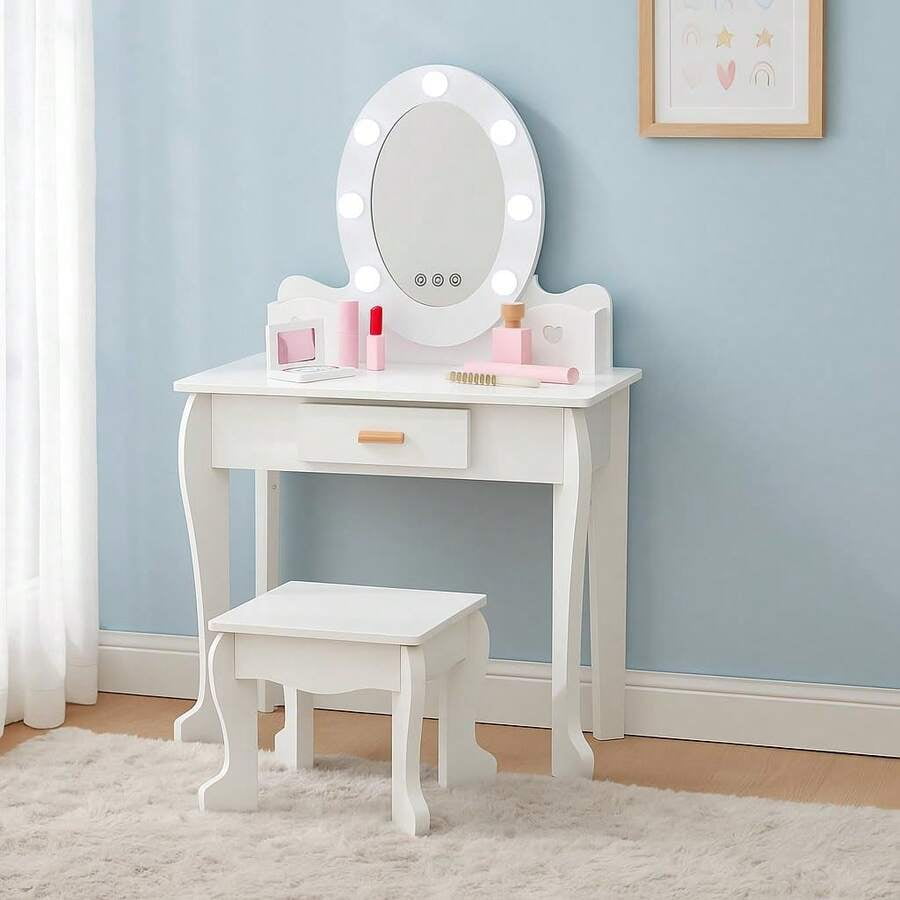 Click here for Na Na Kids Vanity With Mirror And Stool  Wooden Gi... prices
