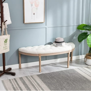 Half Moon Upholstered Bench with Rubberwood Legs for Dining Room ...