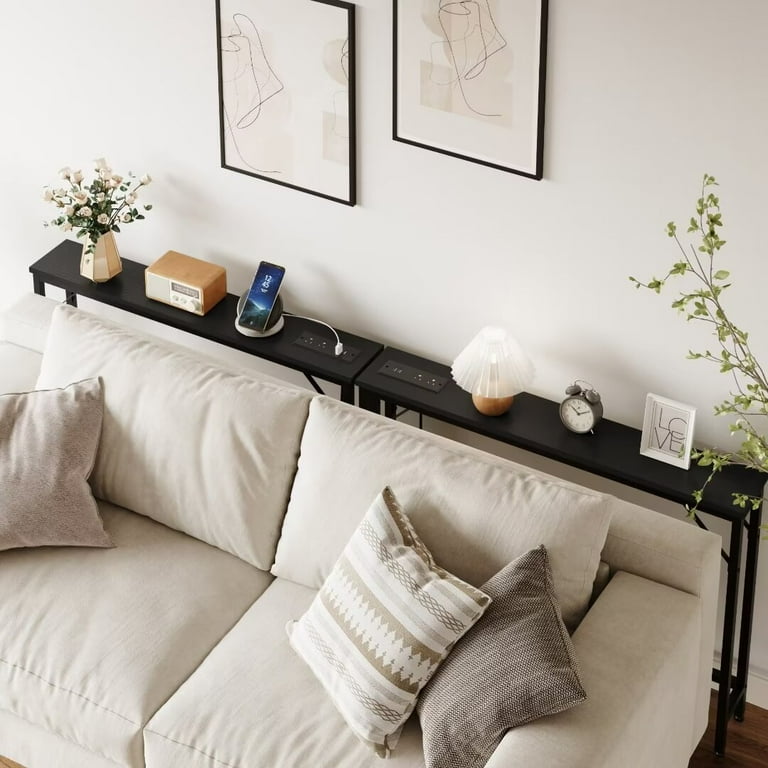 Narrow Sofa Table with Outlets 39.3 Skinny Console Table Slim Behind Couch Table for Living Room Entryway Hallway Foyer Black