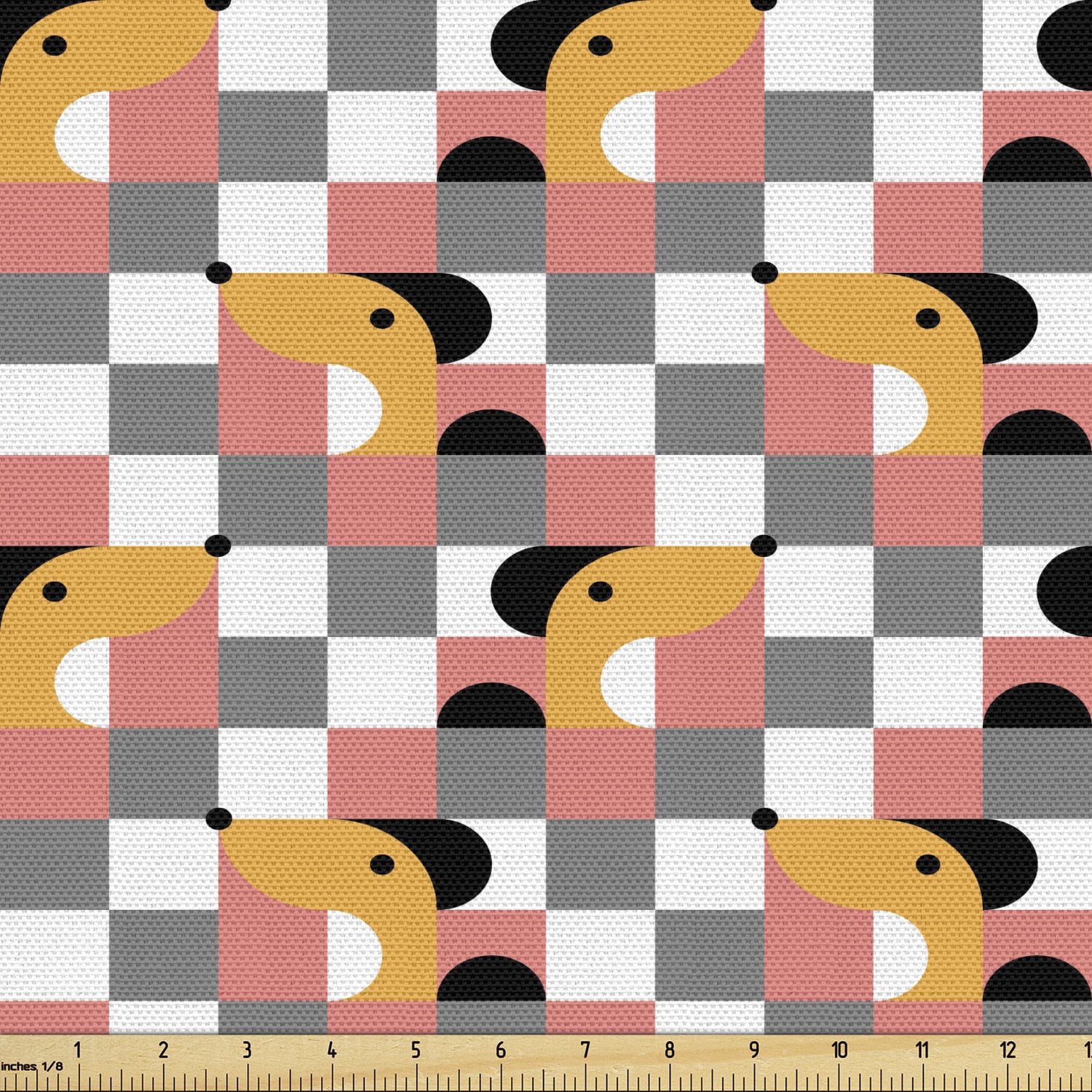 Dogs Fabric by the Yard, Pastel Colored Checkered Pattern Design with ...