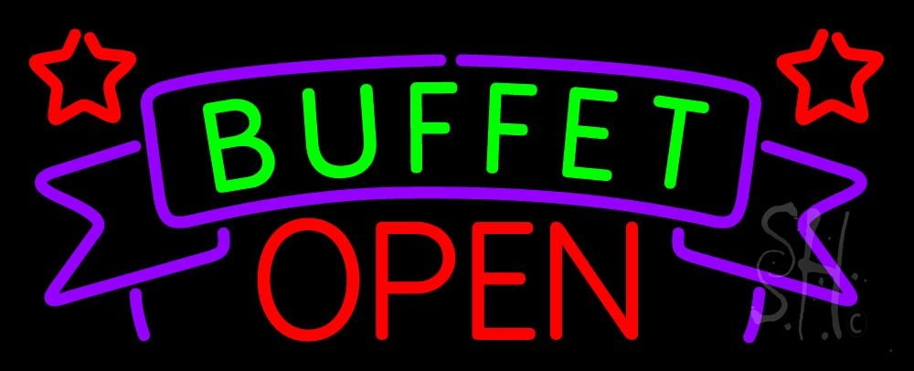 Buffet Open LED Neon Sign 13 x 32 - inches, Black Square Cut Acrylic ...