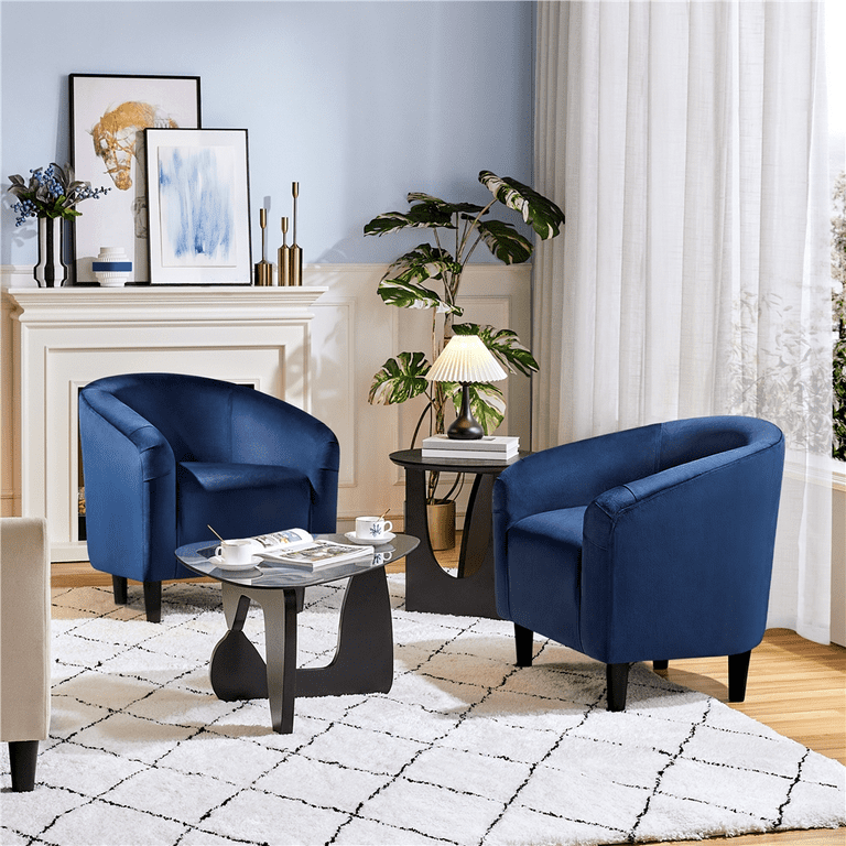 Easyfashion Tub Chair Set of 2 Navy Blue Velvet