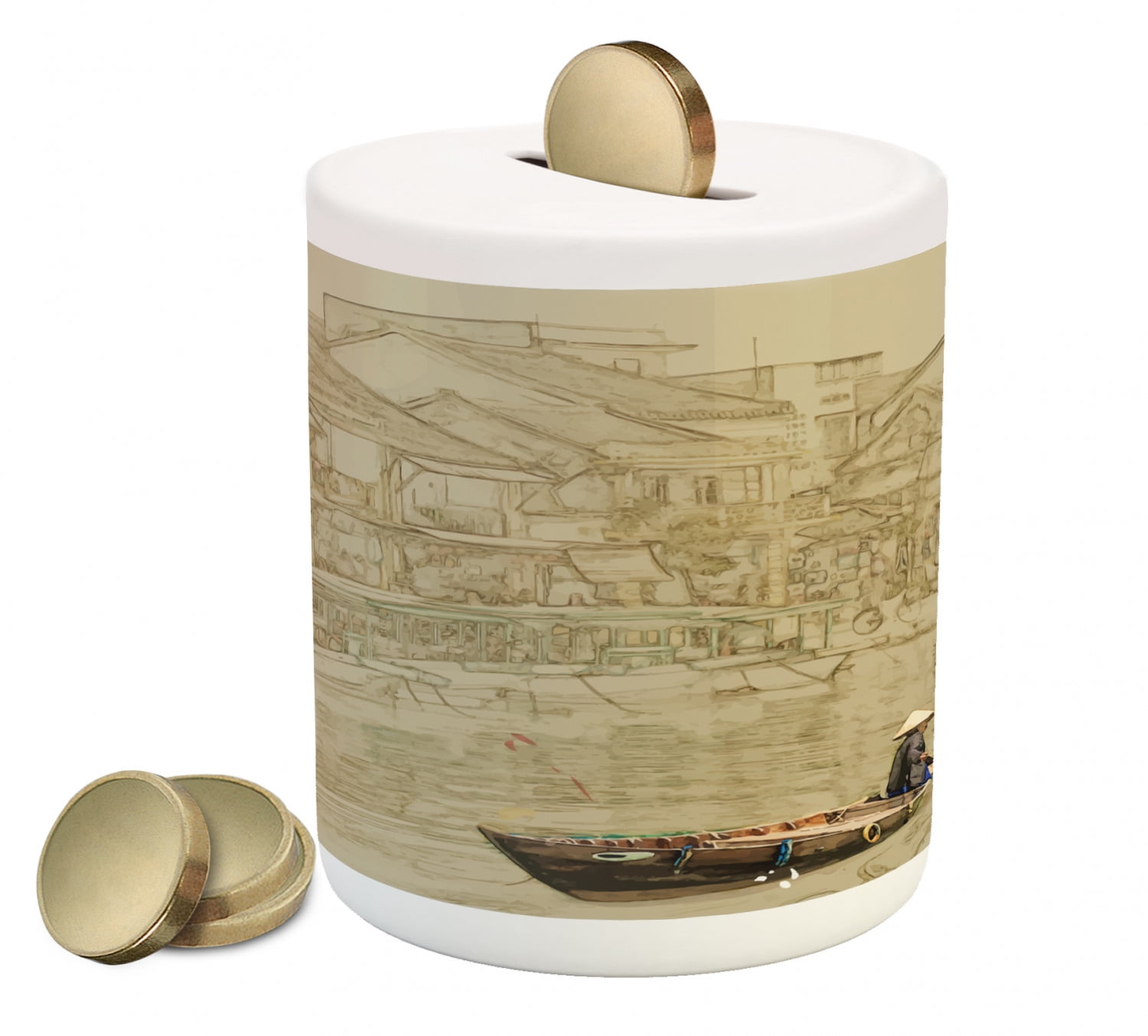 Vintage Boat Piggy Bank, Vietnam Scenery with a Traditional Ship ...
