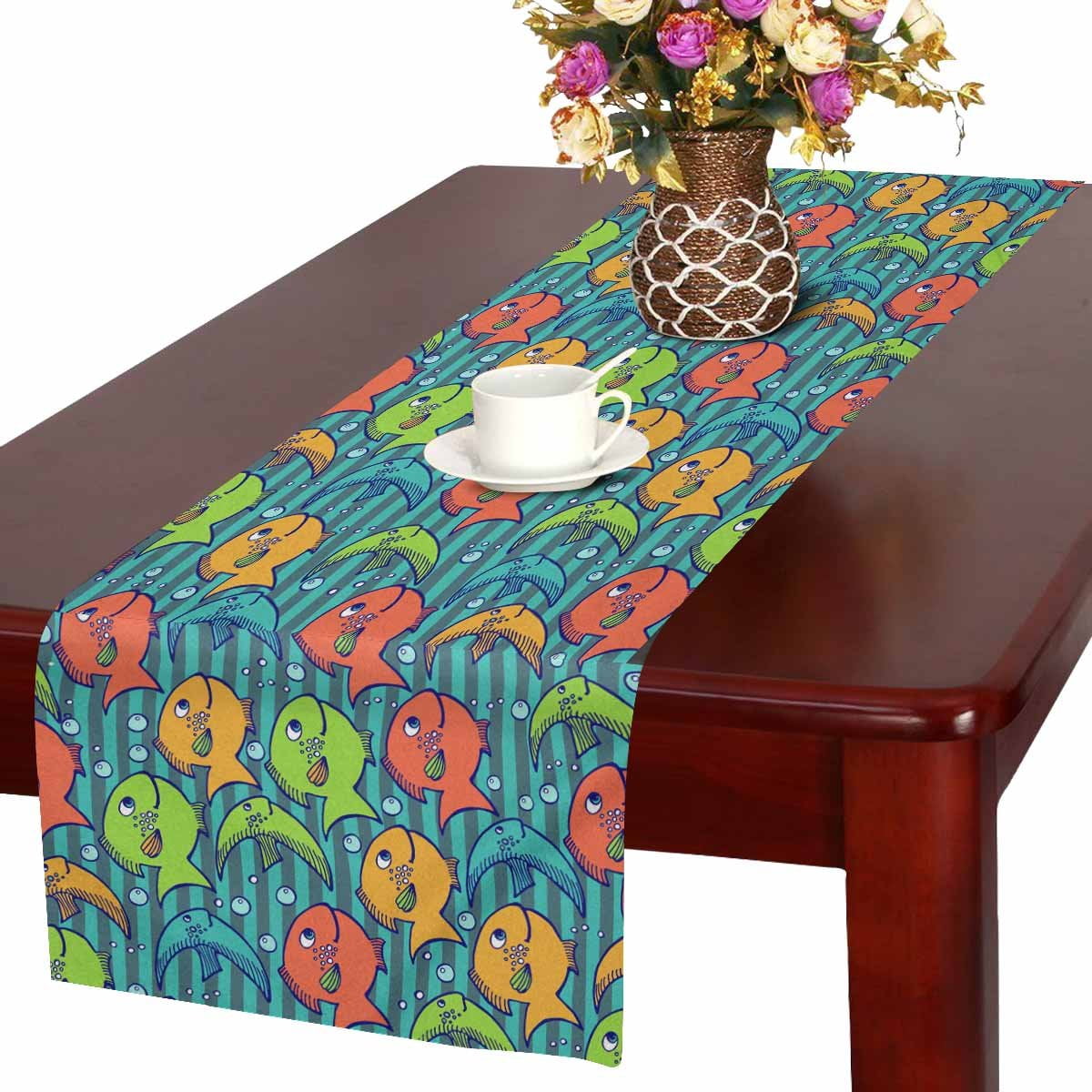 MKHERT Tropical Fish Table Runner, Sea Ocean Fish Table Cloth Runner ...