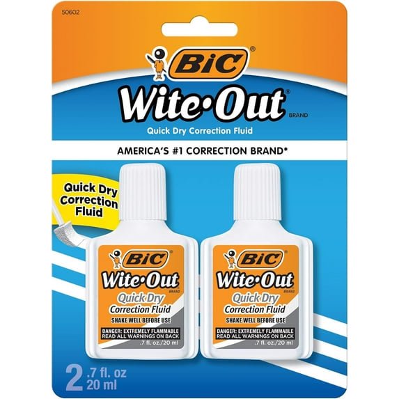 BIC White Out Quick-Dry Correction Fluid, 2-Count Pack - Walmart.com