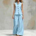 Bosfbaoi Two Piece Sets for Women Sleeveless Stand Collar Button Down ...