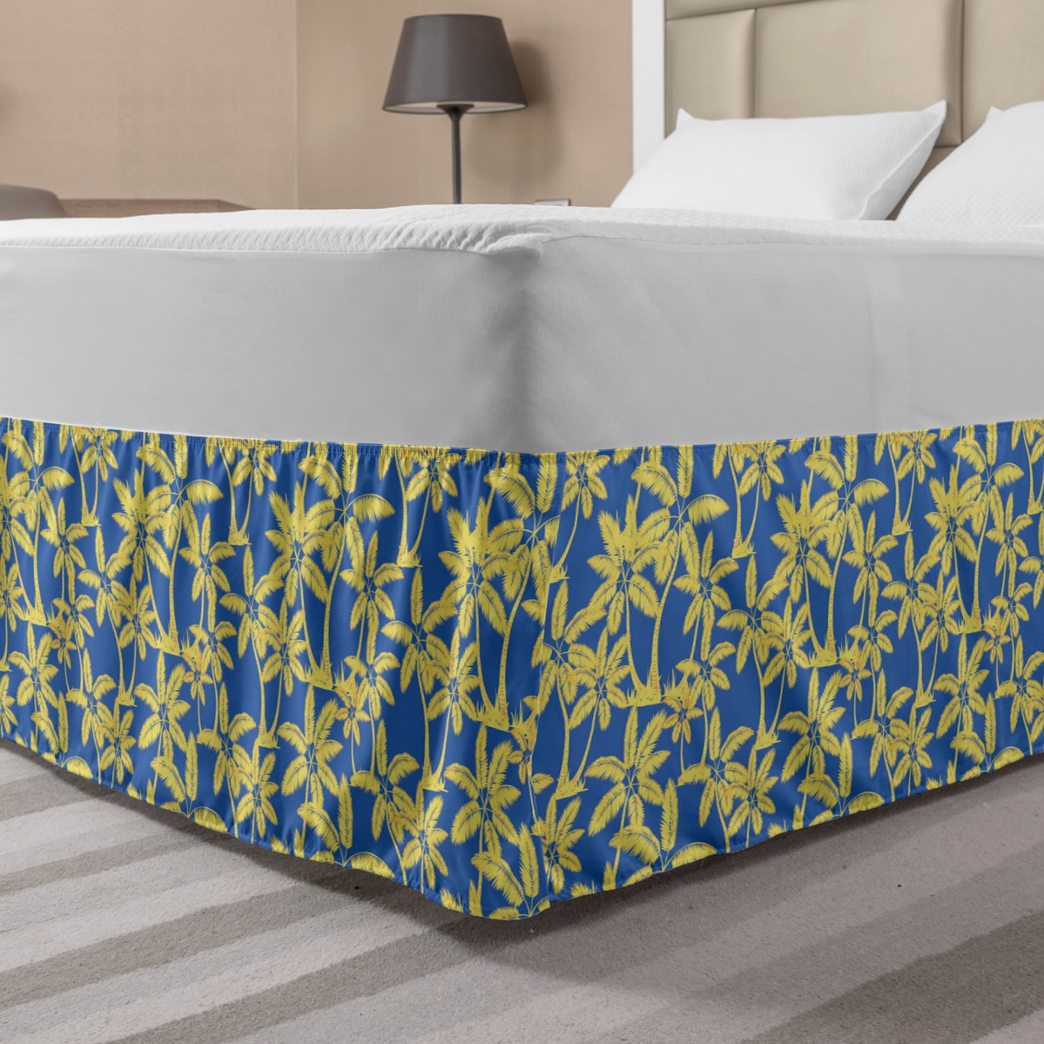 Tropical Bed Skirt, Exotic Palm Trees Pattern Hawaiian Jungle Foliage ...