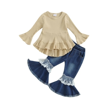 Boiiwant Kid Girls Fall Pants Set Little Girls Long Sleeve T-shirt Lace ...