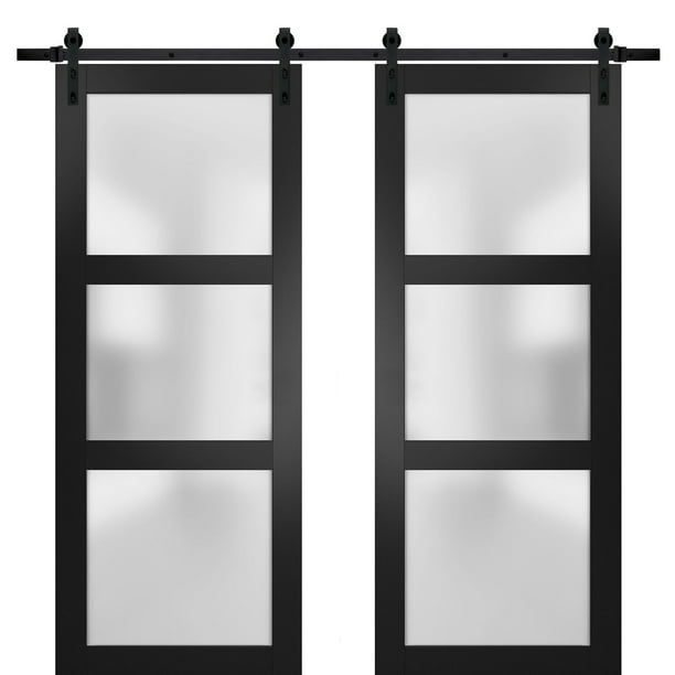 Sturdy Double Barn Door 60 x 80 inches with Frosted Glass | Lucia 2552 ...