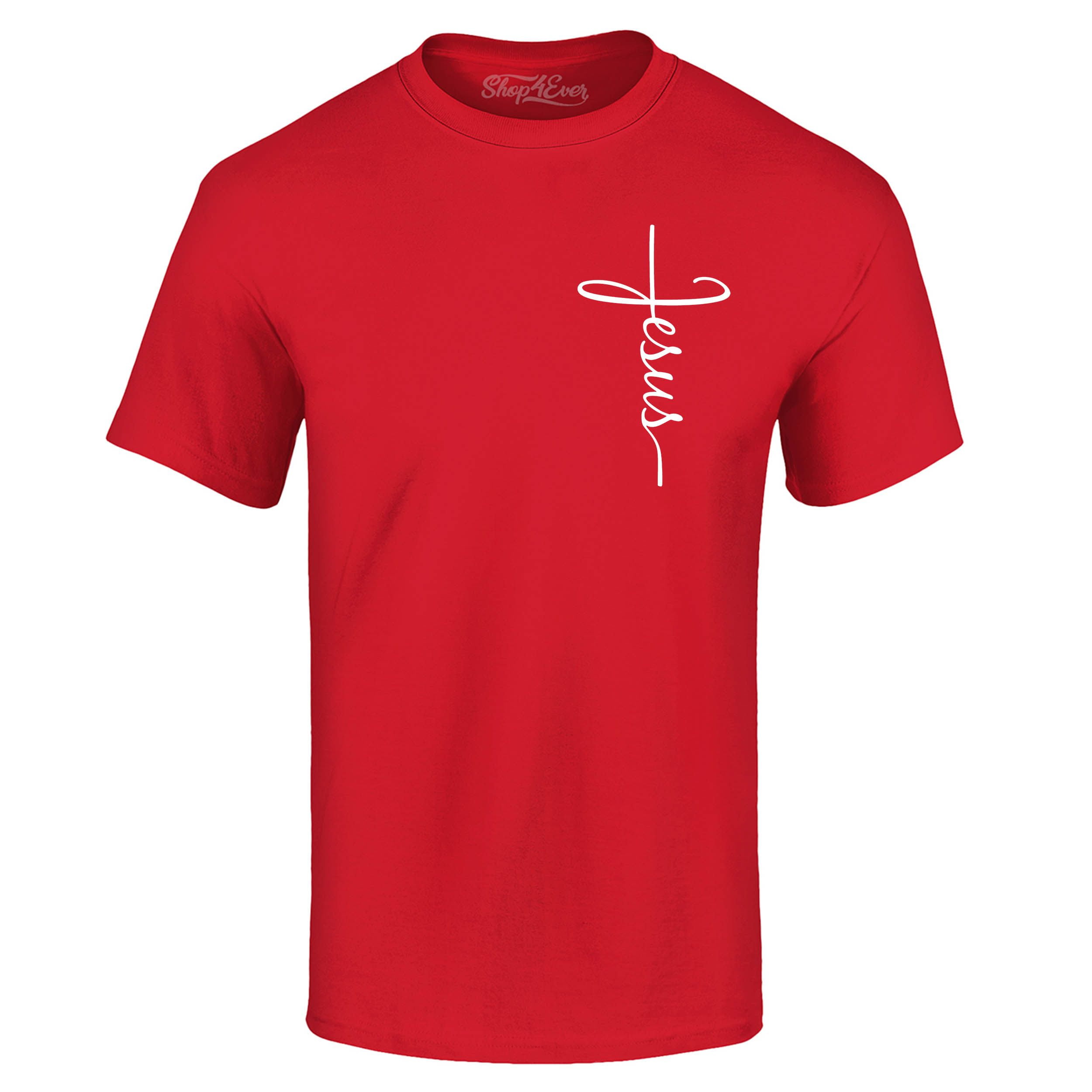 Shop4Ever Men's Jesus Cross Cursive Script Small Graphic T-shirt Small ...