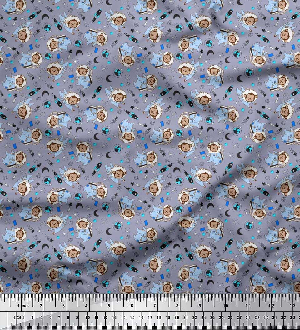 Soimoi Cotton Duck Fabric Star,Planet & Astronaut Monkey Kids Print ...