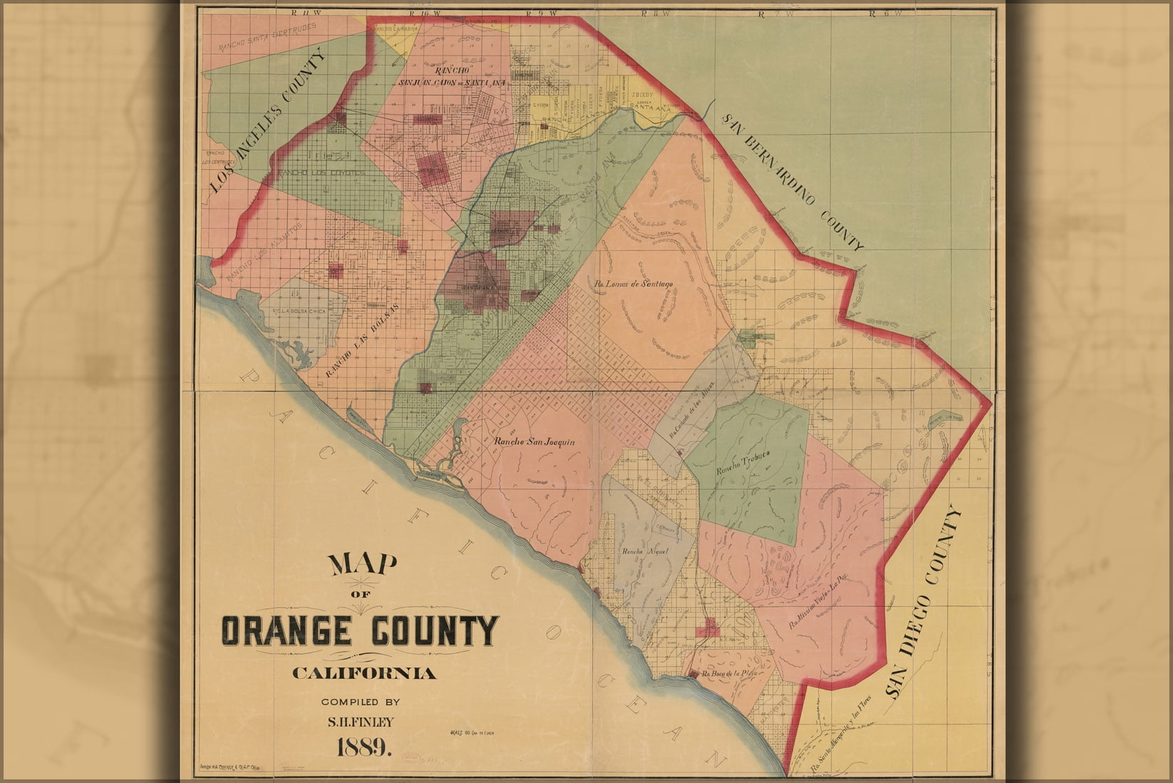 24"x36" Gallery Poster, Map of Orange County, California 1889 - Walmart.com