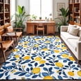 Area Rug 5x7ft Watercolor Yellow Lemon Blue Leaves Washable Area Rugs ...