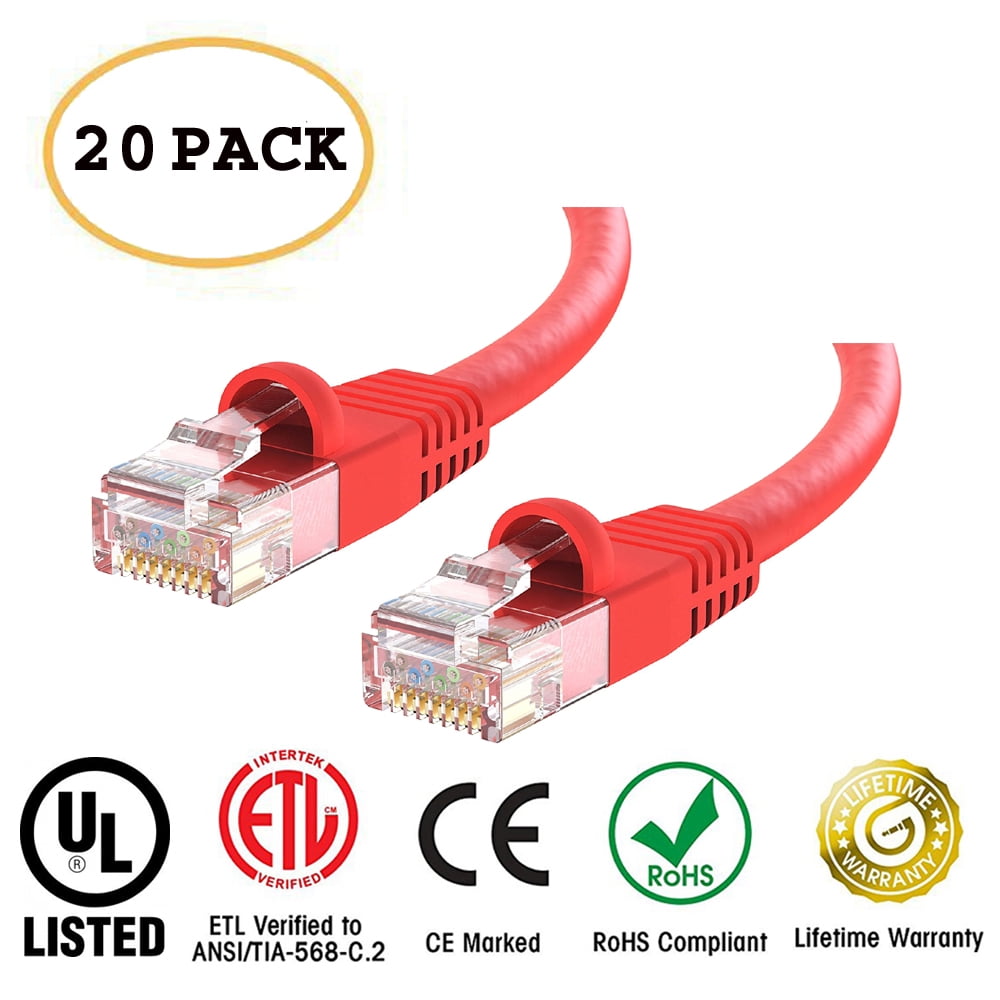 Huetron™ 20-Pack Cat 6 Ethernet Cable Cat6 Snagless Patch 2 Feet ...