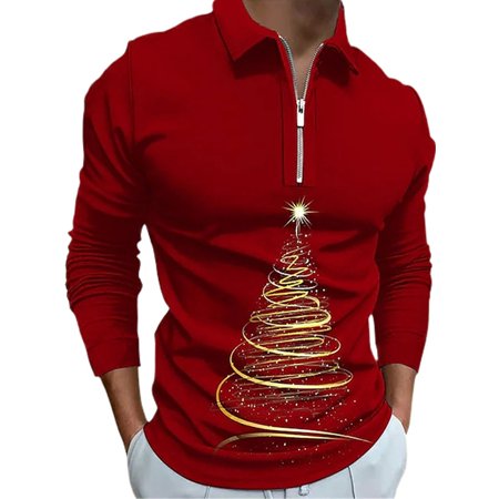 MAWCLOS Mens Xmas Polo T Shirt Long Sleeve Christmas Tops Lapel Neck ...