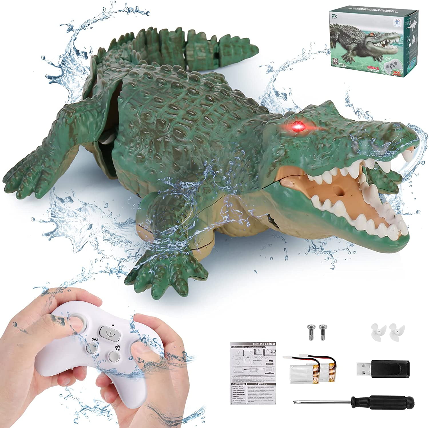 SSAWcasa 2.4GHz Remote Control Crocodile Toy RC Boat for Kids Aged 6 ...
