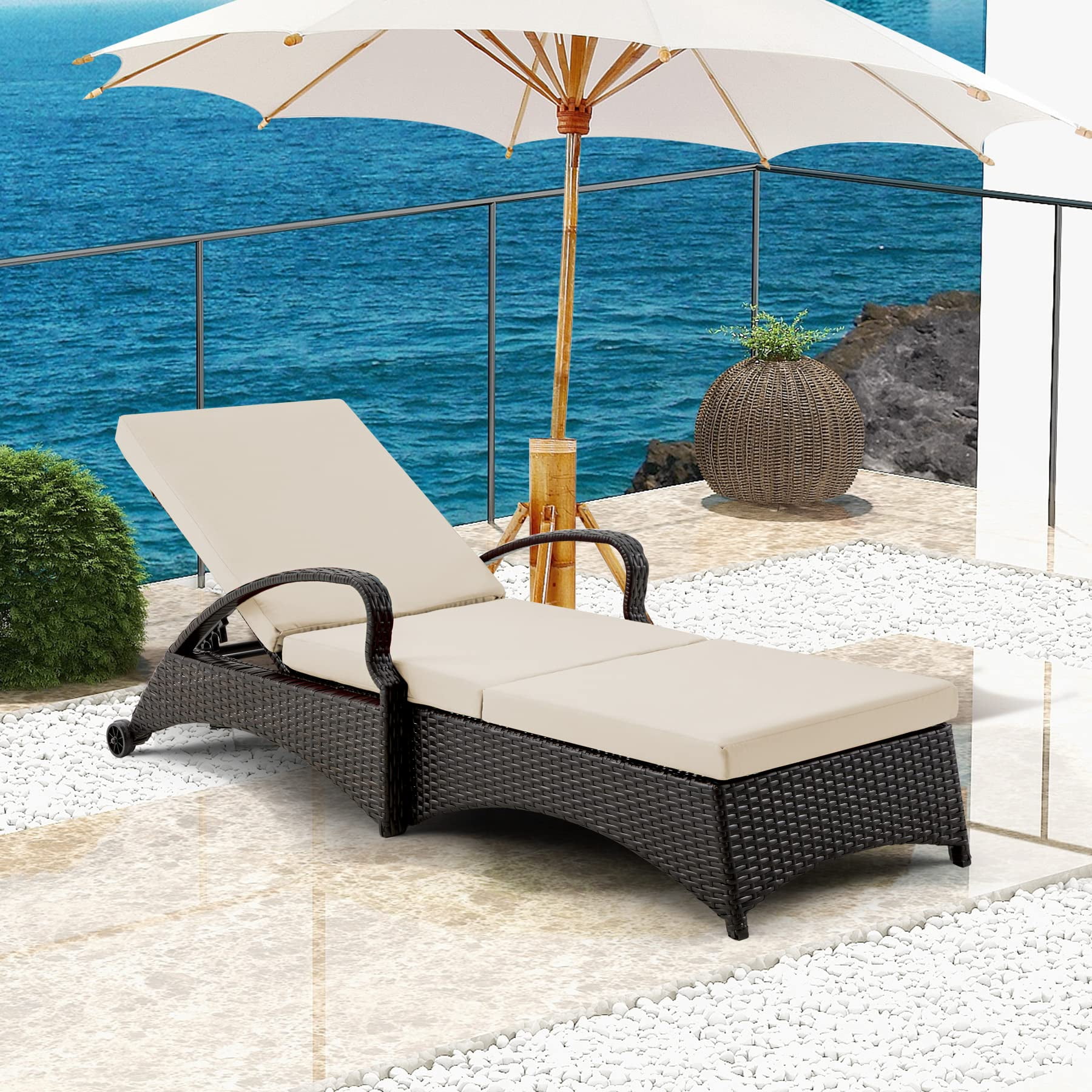 HOMREST Patio Chaise Lounge for Outside, Adjustable Rattan Pool Lounge ...