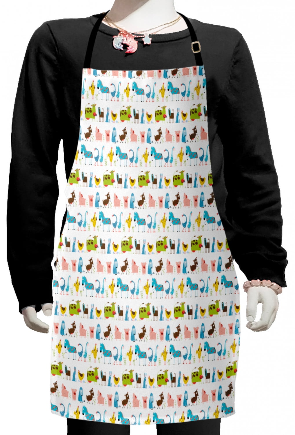 Animal Kids Apron, Domestic Farm Animals Horse Pig Cow Sheep and Hen ...