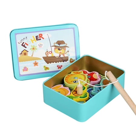 Wooden Magnetic Fish Toys Kids Educational Fishing Magnet Puzzle Game ...