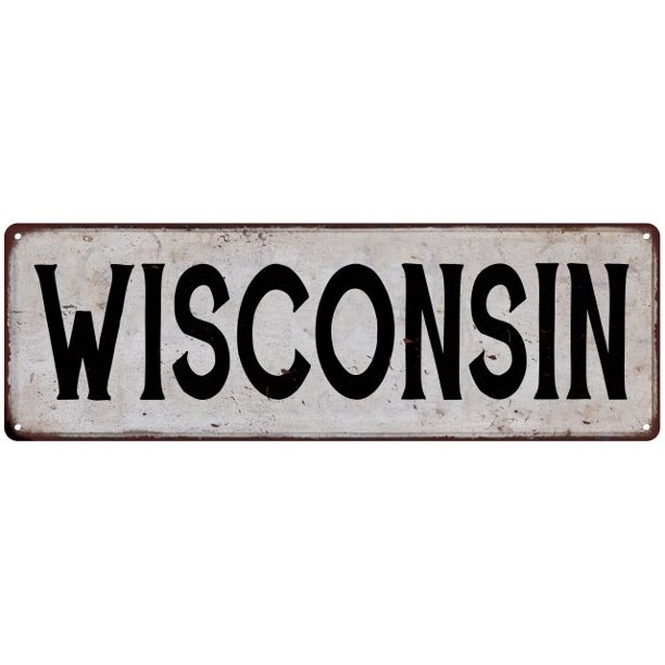 WISCONSIN Vintage Look Rustic Metal City State Sign 8 x 24 Matte Finish ...
