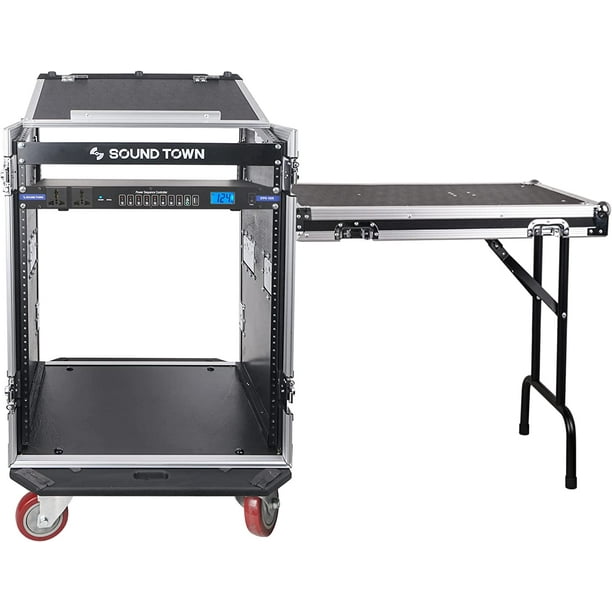 Sound Town PA DJ Combo with 14U Rack/Road ATA Case w/Slant Mixer Top ...