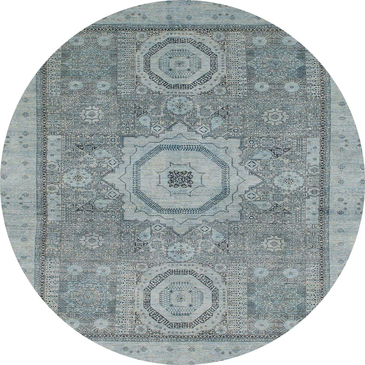 Ahgly Company Indoor Round Abstract Blue Abstract Area Rugs, 6' Round ...