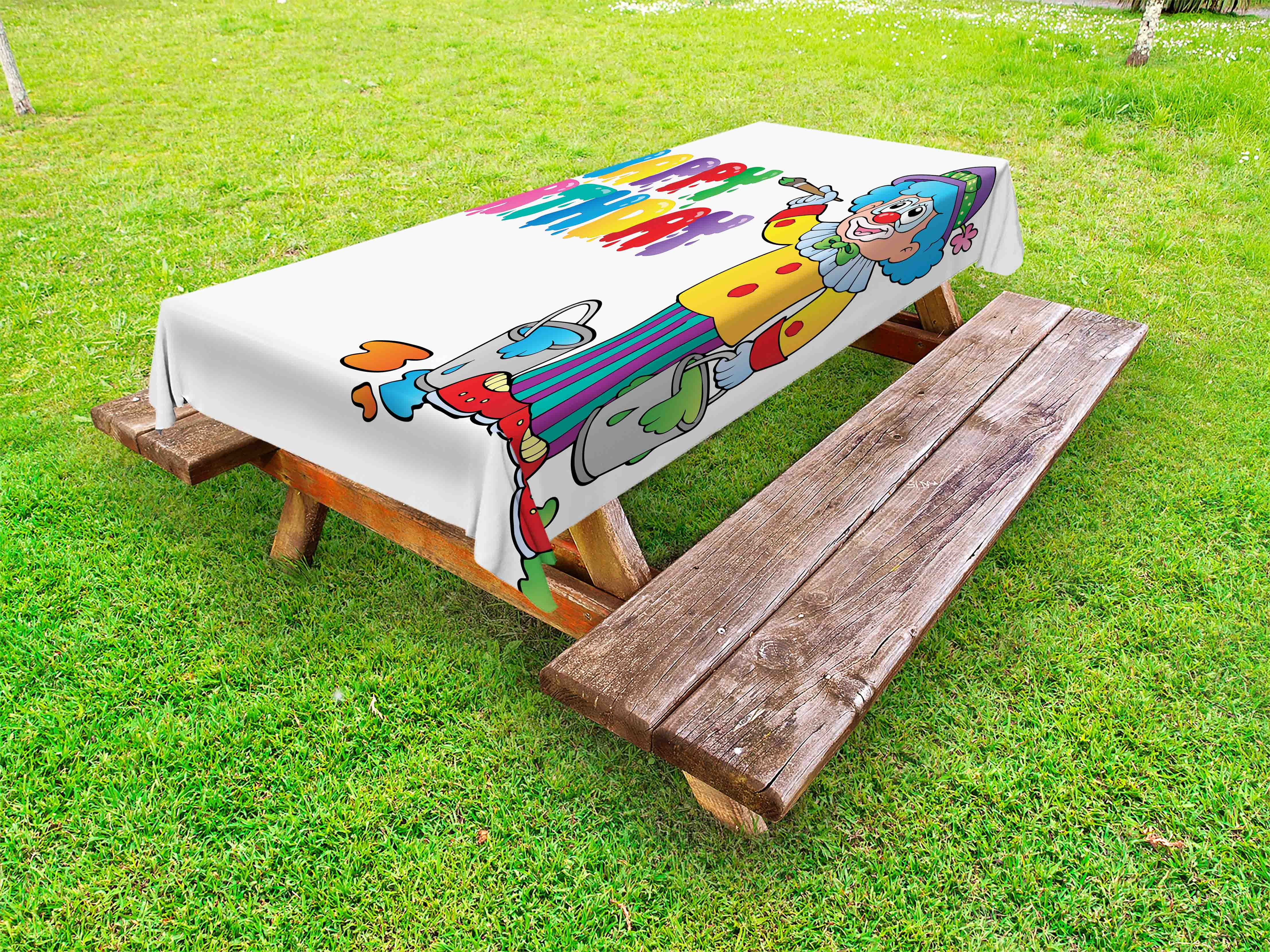 Kids Birthday Outdoor Tablecloth, Happy Clown for Party with Colorful ...