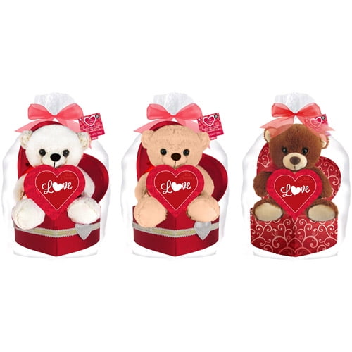 Megatoys Assorted Valentine Stuffed Teddy Bear & Chocolate Gift Set, 3 ...