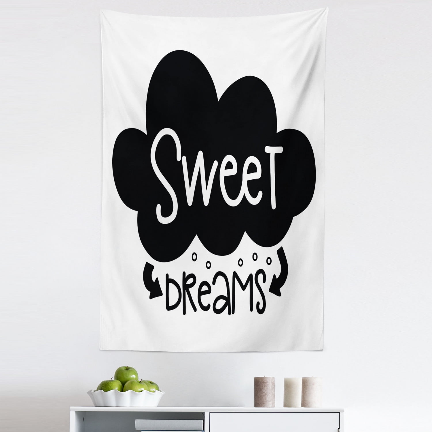 Saying Tapestry, Black Cloud with Small Arrows Pointing to Typographic ...