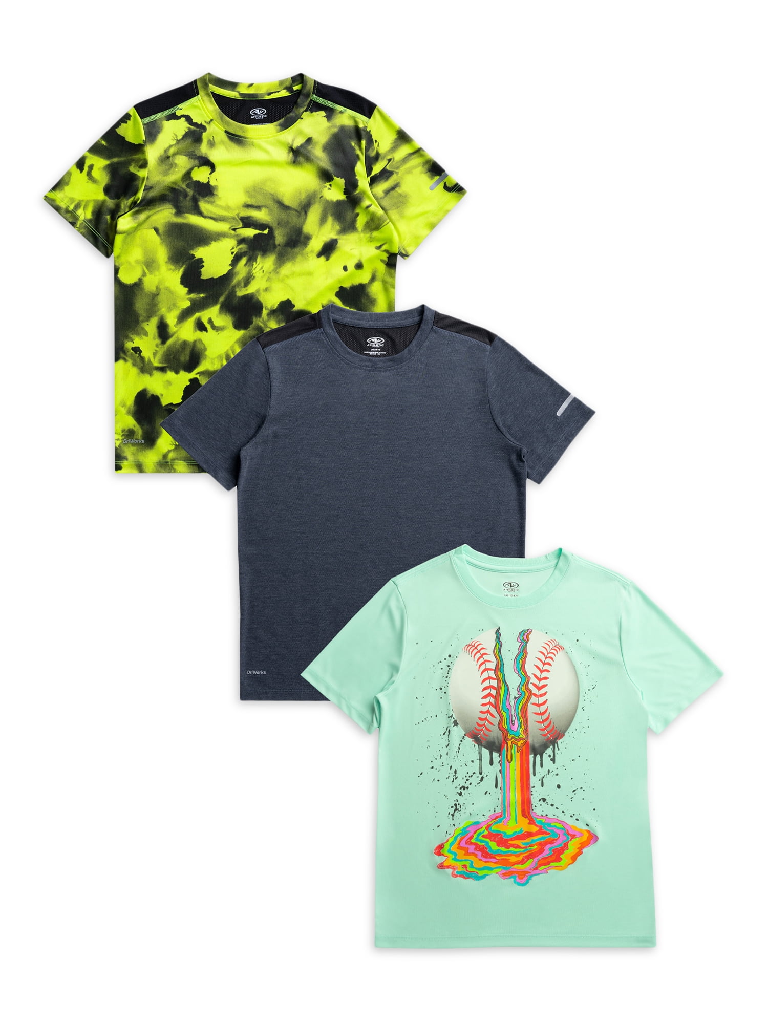 Athletic Works Boys Active Solid and Print Short Sleeve T-Shirts, 3 ...
