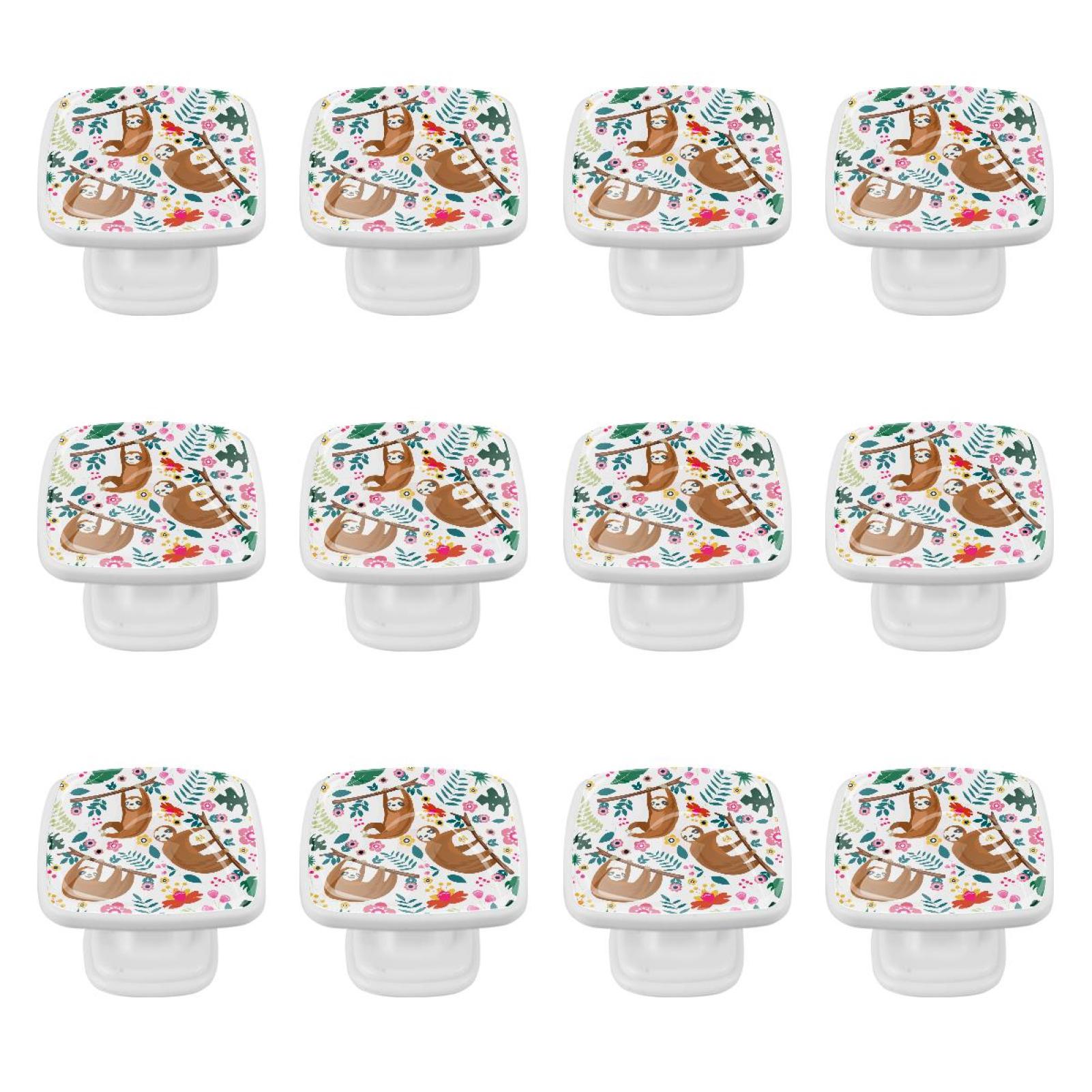 12 Pieces Drawer Pulls Handle Square Wardrobe Cabinet Sloth Knobs with ...