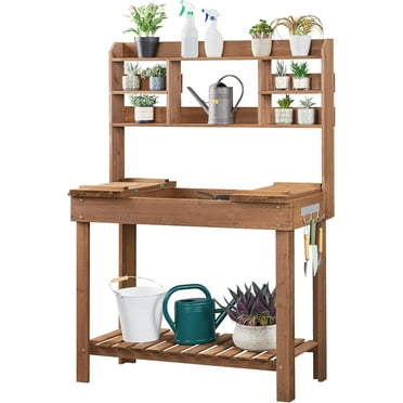 Auranook Outdoor Potting Bench Table, Solid Wood Potting Table with ...