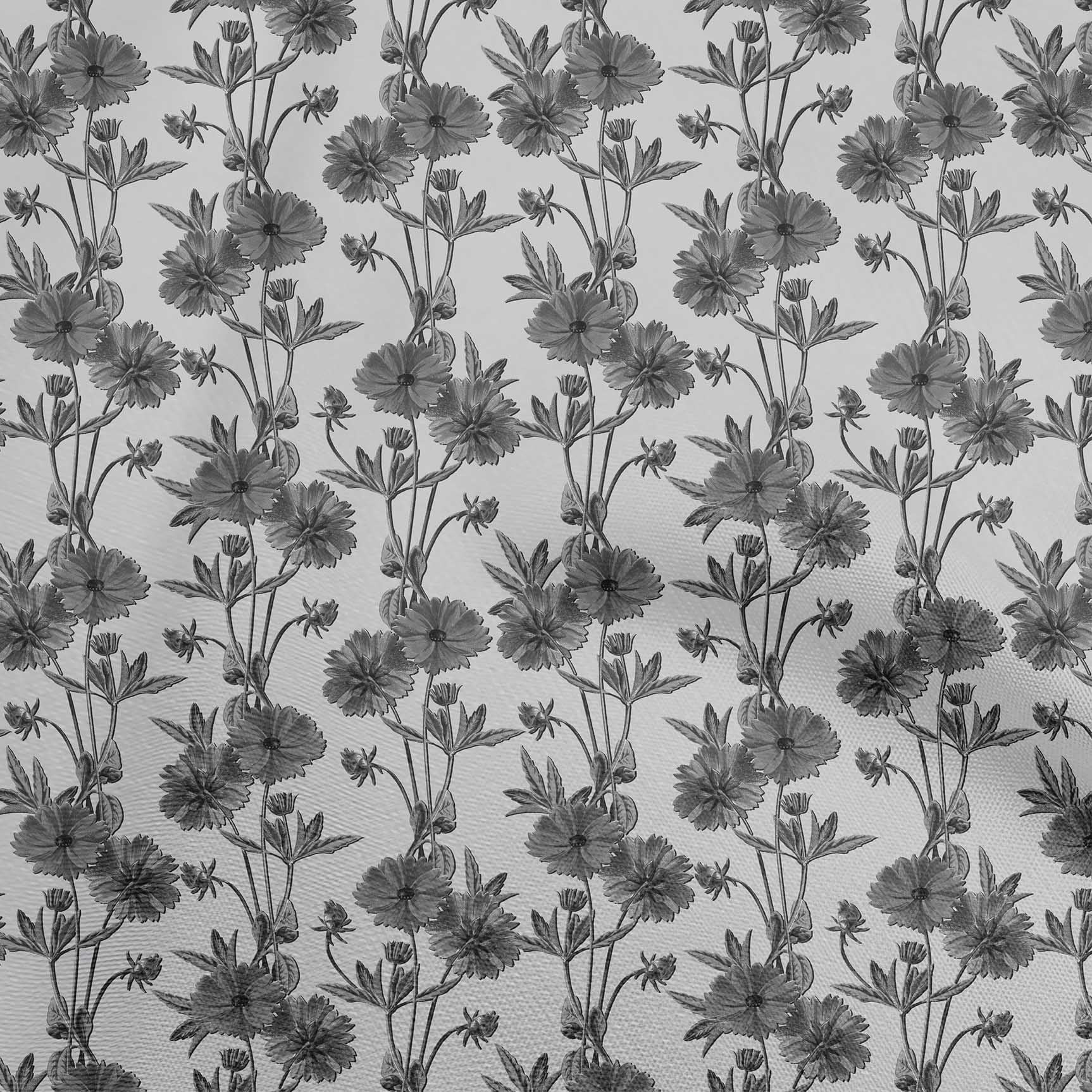 oneOone Cotton Cambric Gray Fabric Floral Retro Sewing Material Print ...