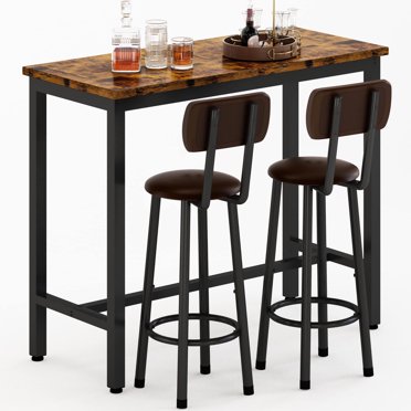 3-Piece Counter High Bar Table Set with Socket and 2 Fabric Padded Bar ...