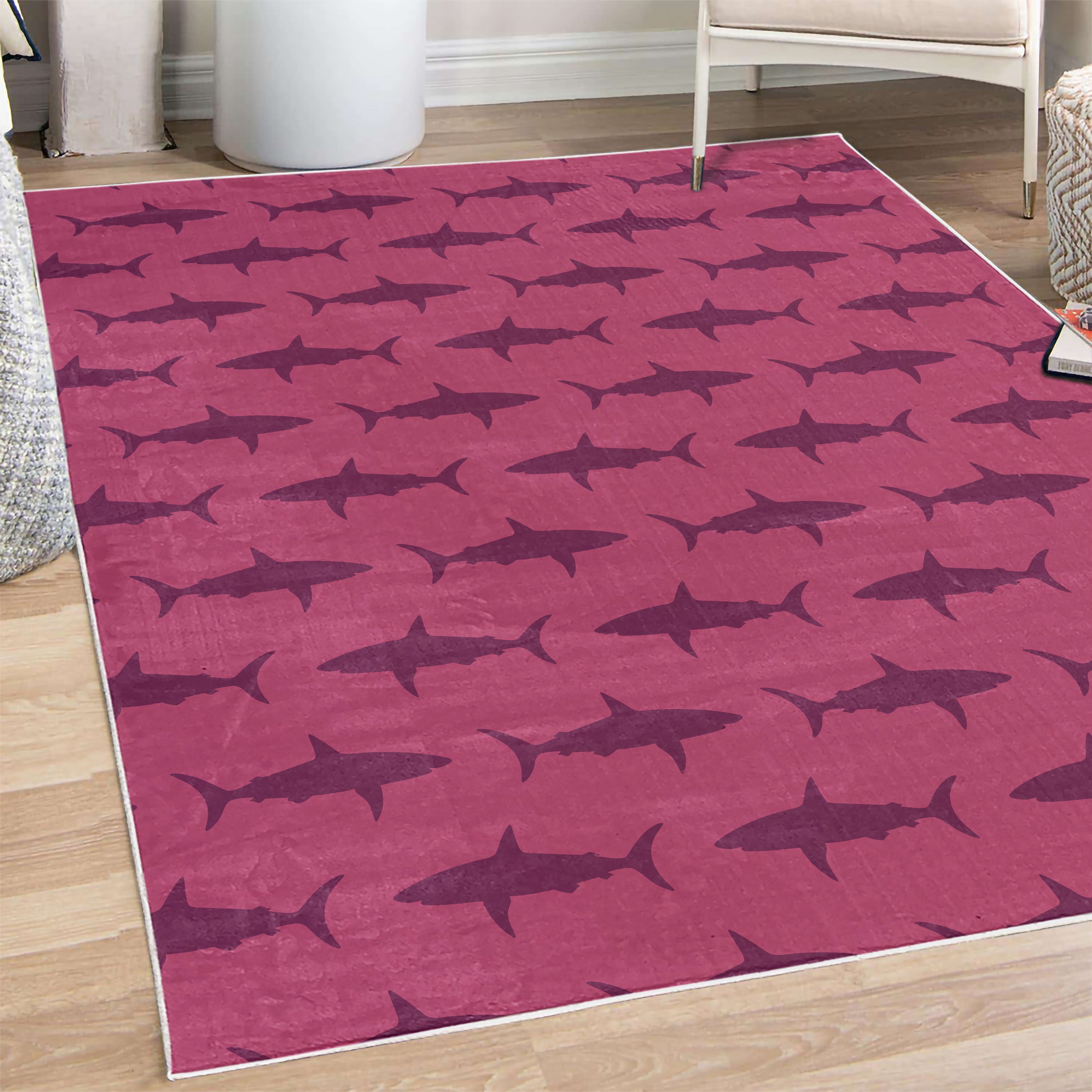 Sea Animals Decorative Rug, Sharks Swimming Horizontal Silhouettes ...