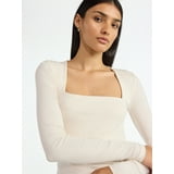 Scoop Women’s Ribbed Square Neck Top with Long Sleeves, Sizes XS-XXL ...