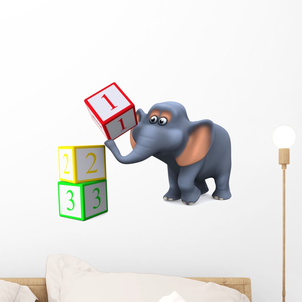 3D Elephant with Counting Wall Decal by Wallmonkeys Peel and Stick ...