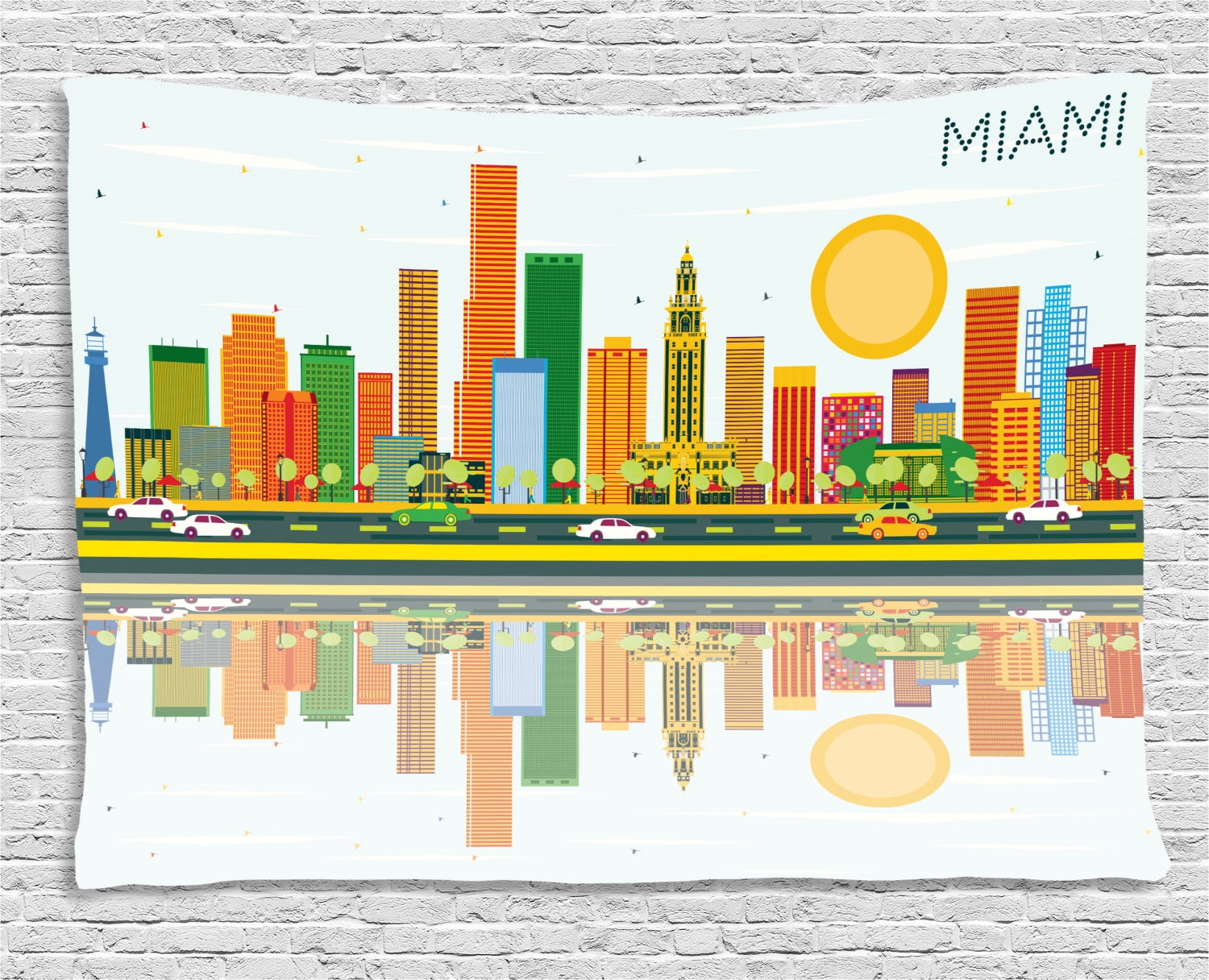 Miami Tapestry, North American City Skyline with Water Reflection ...